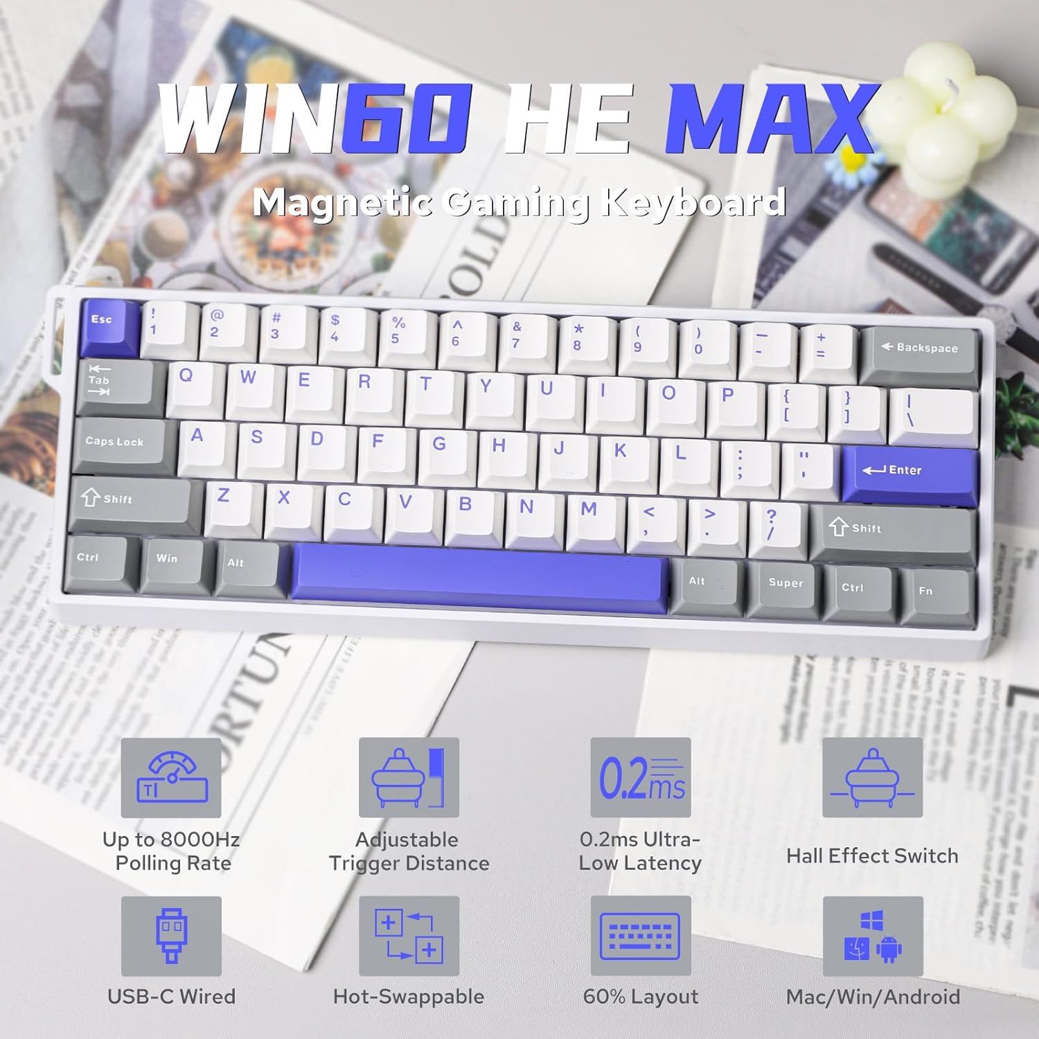 Keyboard: AULA WIN60 HE MAX Edition RGB Wired Gaming Keyboard White ...