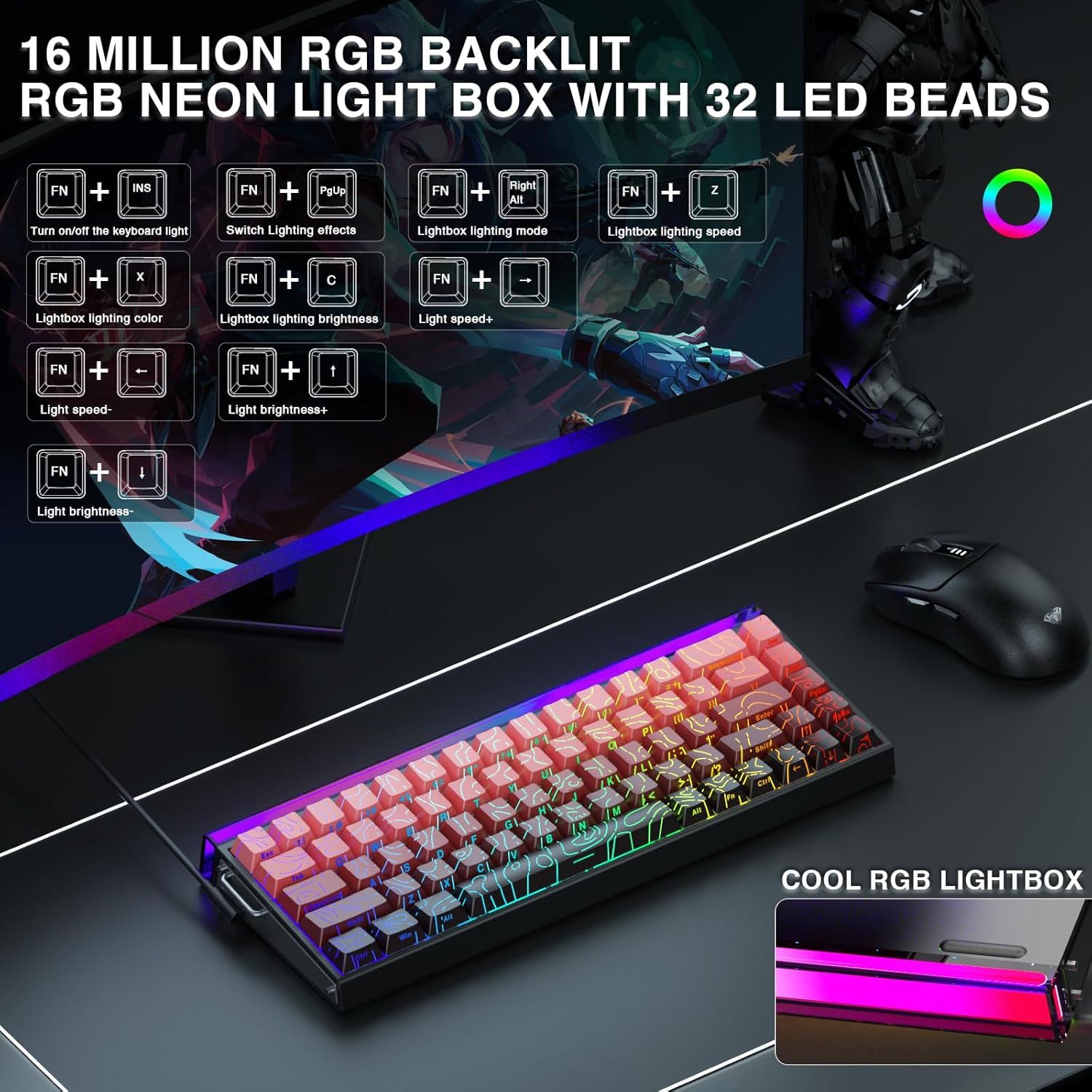 Keyboard: AULA HERO 68 RGB Wired Gaming Keyboard side-engraved keycaps ...
