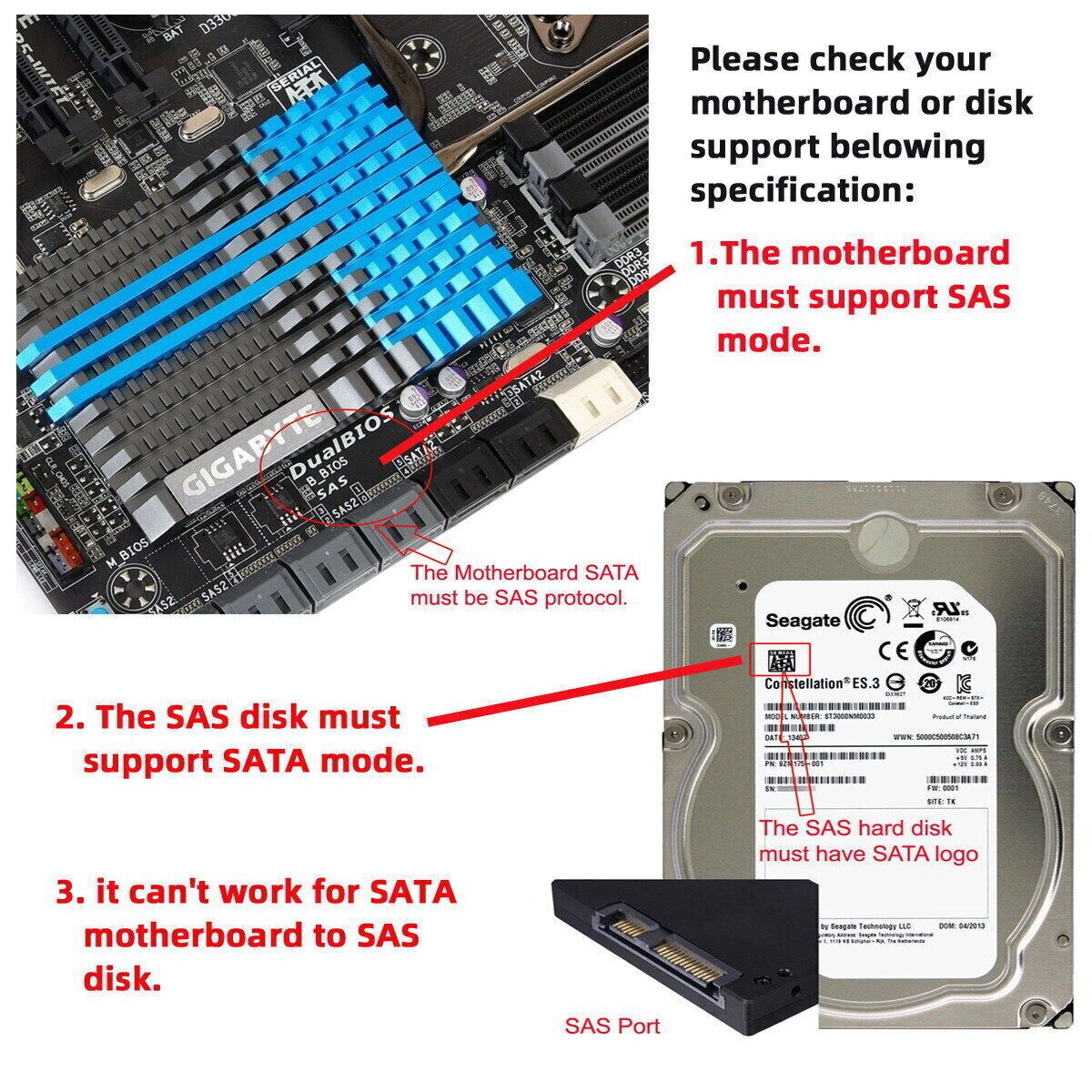 SAS (29pin) HDD to SATA (22pin) adapter